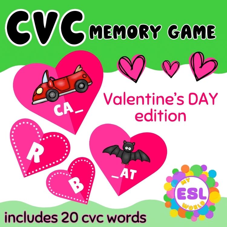 CVC words – Valentine’s Memory game – My ESL World