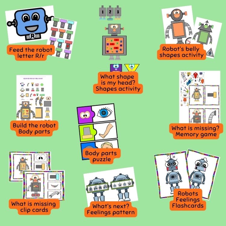 Robots BUNDLE – Numbers/Shapes/Family – My ESL World