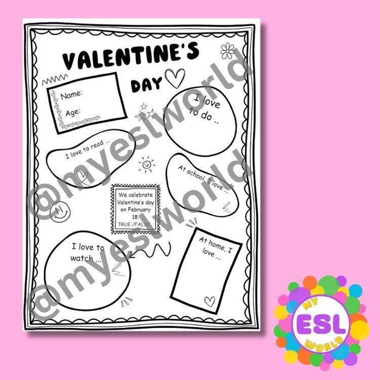 FREEBIE Valentine’s Day worksheet – My ESL World