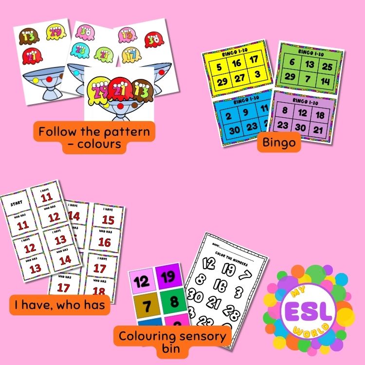 Numbers 0 to 30 BUNDLE – Ice cream theme – My ESL World