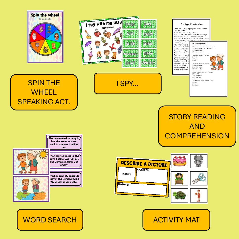Opposite Adjectives Lesson Pack – Fun ESL Activities for Young Learners ...
