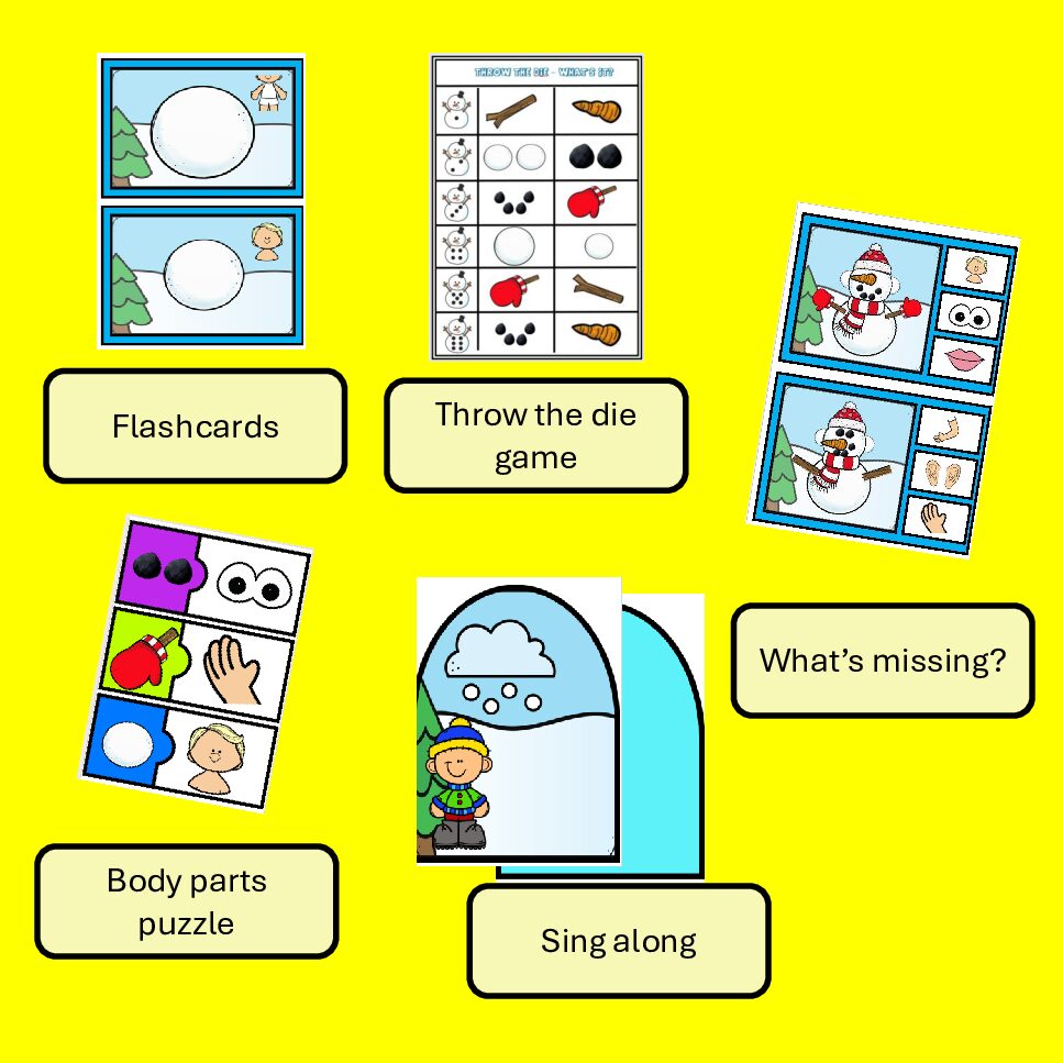 Let’s Build a Snowman! Winter Body Parts Activity Pack – My ESL World